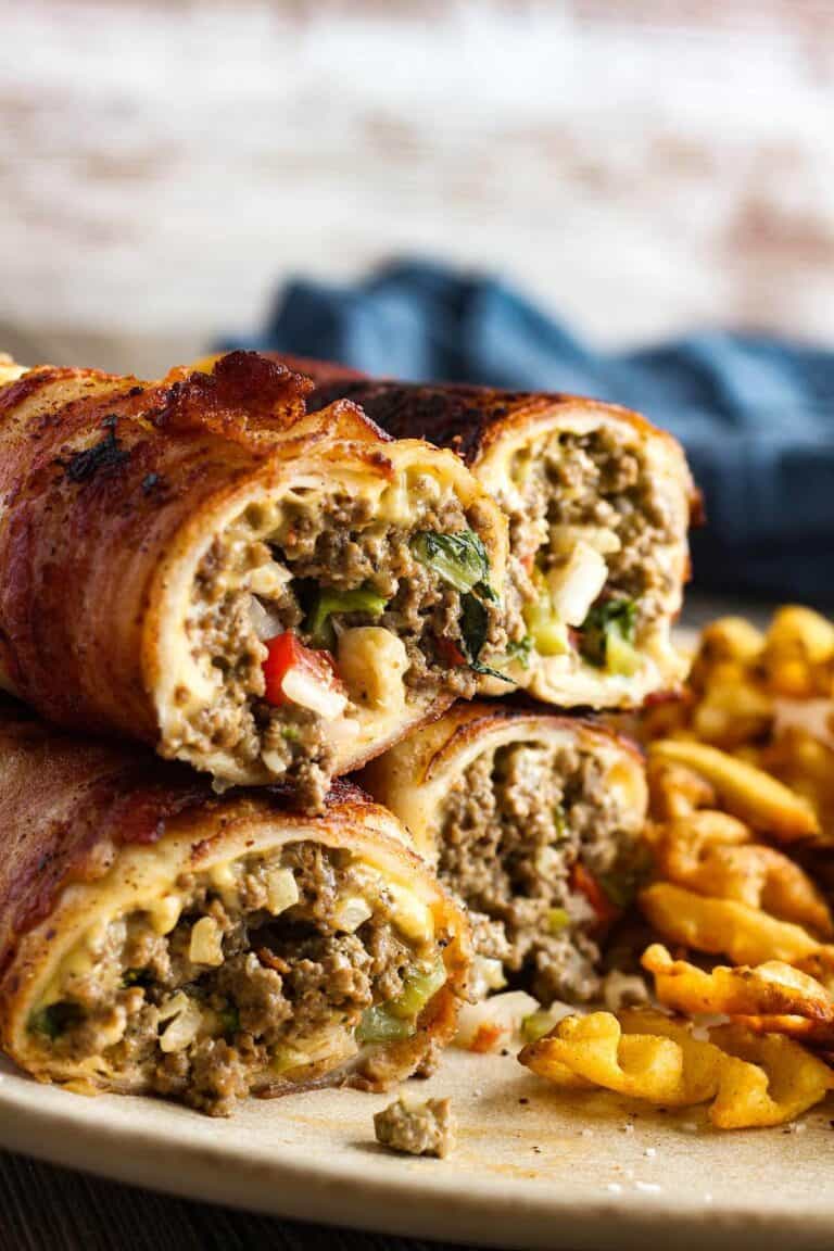 Bacon-Wrapped Cheeseburger Burritos - Tao of Spice